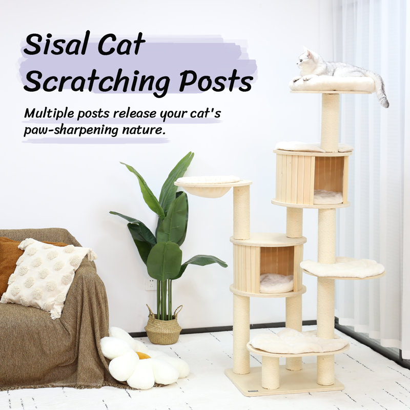 Tucker Murphy Pet™ Dujka 67'' H Wooden Cat Tree for Large Cats, Multi-Level Cat Tower with ...